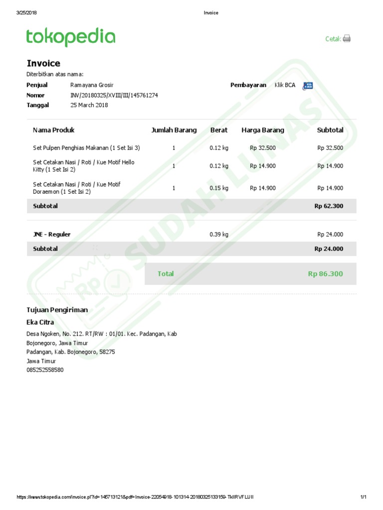 Invoice Tokopedia