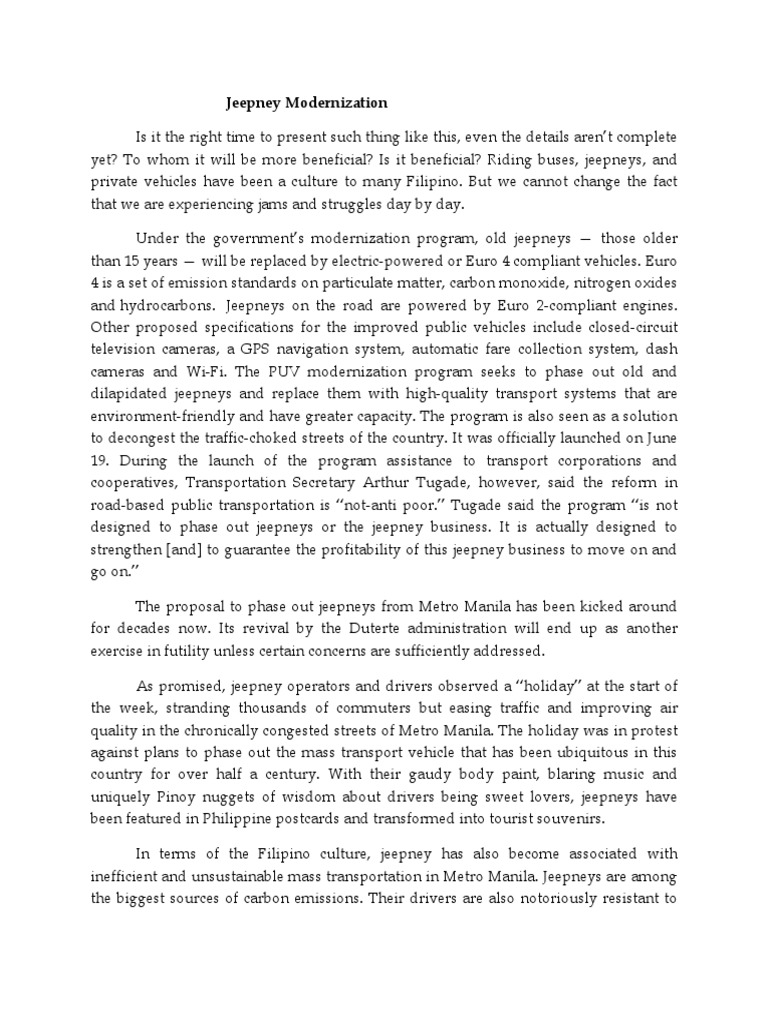 Jeepney Modernization | PDF | Land Transport | Transport