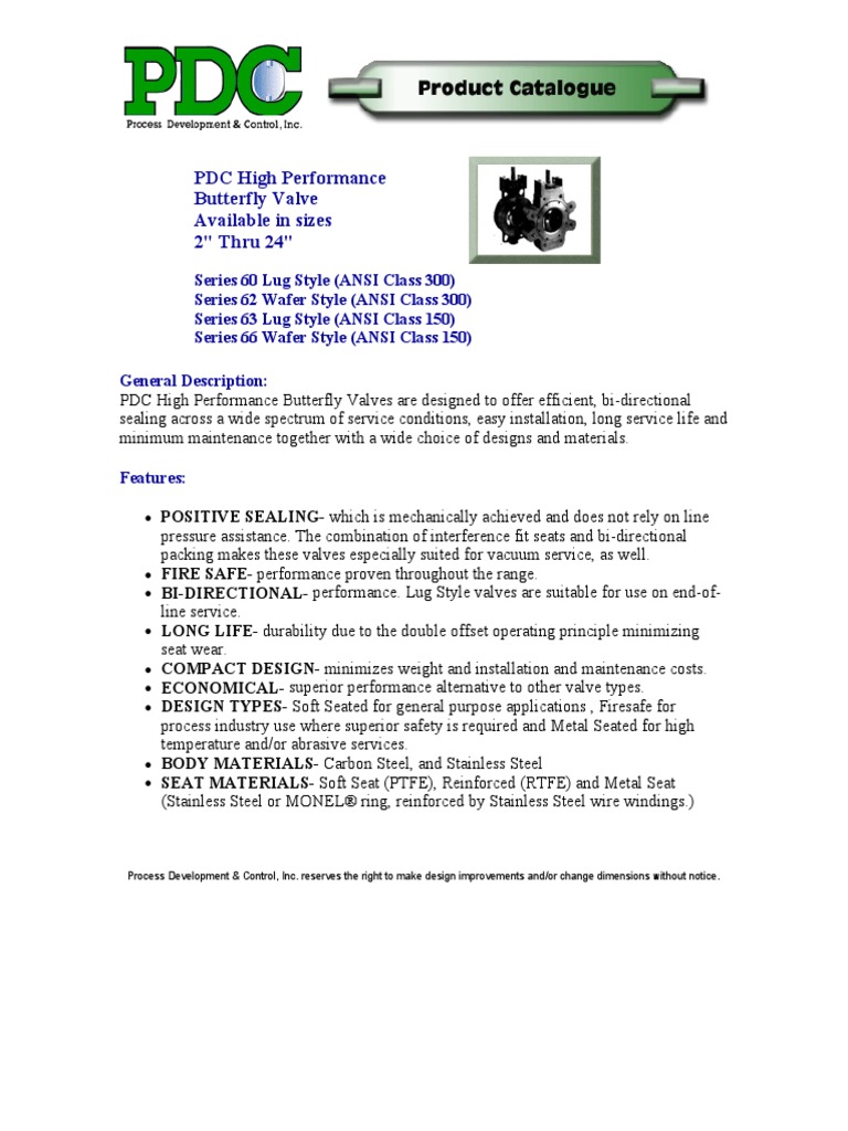 PDC High Performance Butterfly Valve Available in Sizes 2" Thru 24 ...