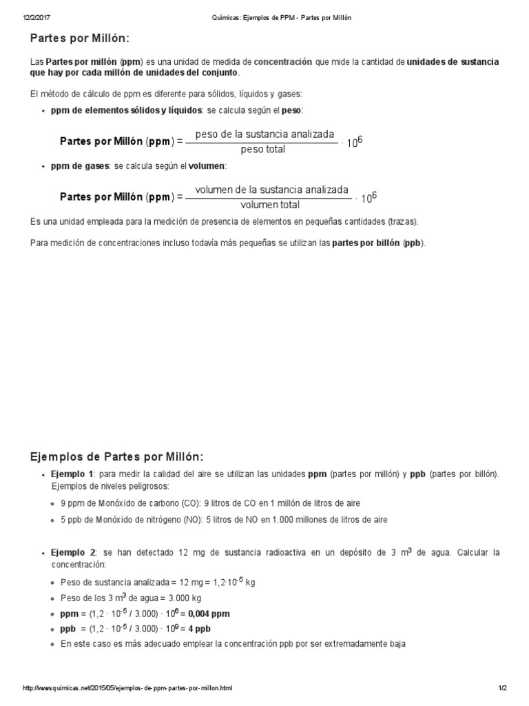 Químicas_ Ejemplos de PPM - Partes Por Millón | Partes por notación ...