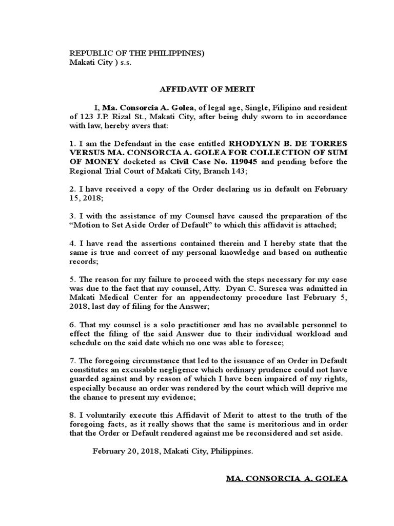 Affidavit of Merit Sample | Affidavit | Lawsuit