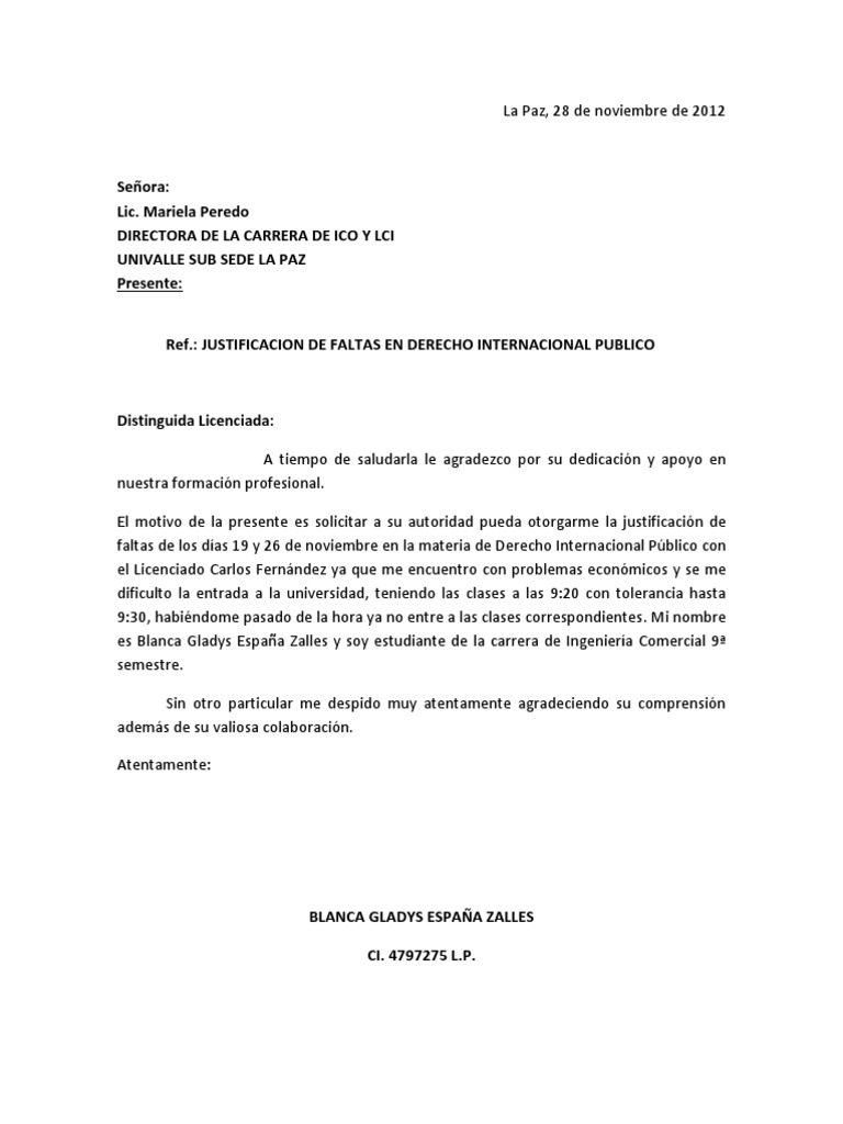 Carta de Justificacion | PDF