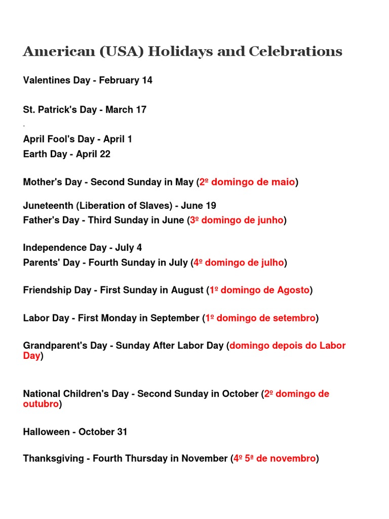 American Holidays & Celebrations | PDF