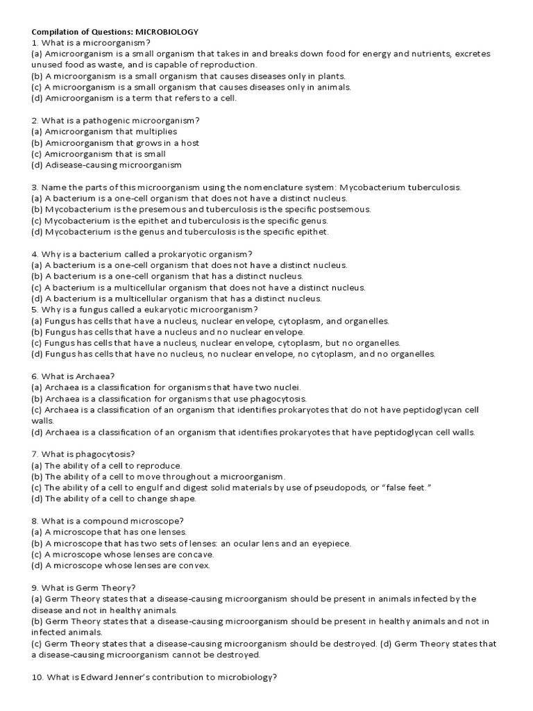 Microbiology Quiz for Students | PDF | Metabolism | Bacteria