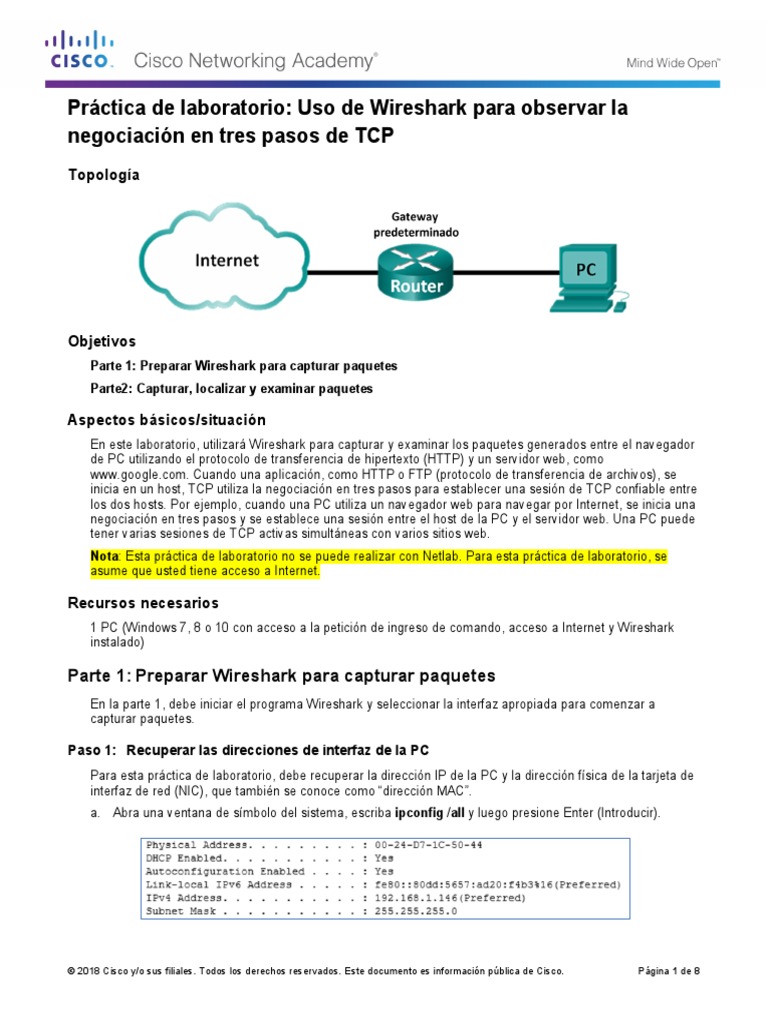 9.2.1.6 Lab - Using Wireshark To Observe The TCP 3-Way Handshake | PDF | Protocolo de Control de ...
