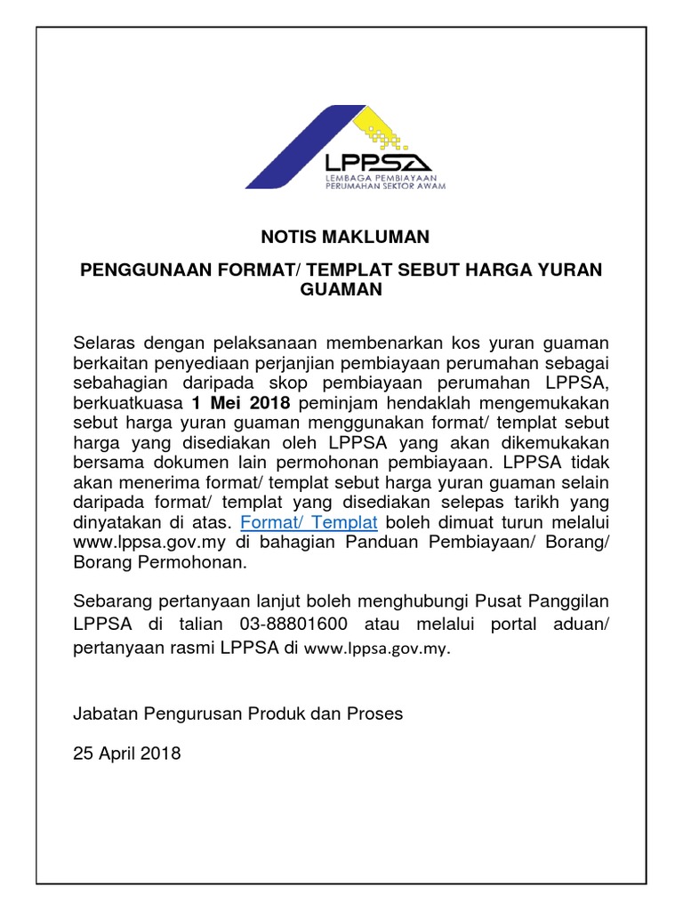 Hebahan Sebut Harga Yuran Guaman LPPSA | PDF