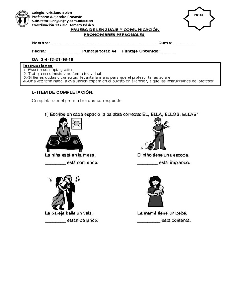 Prueba Pronombres | Descargar gratis PDF | Oración | Religión y creencia