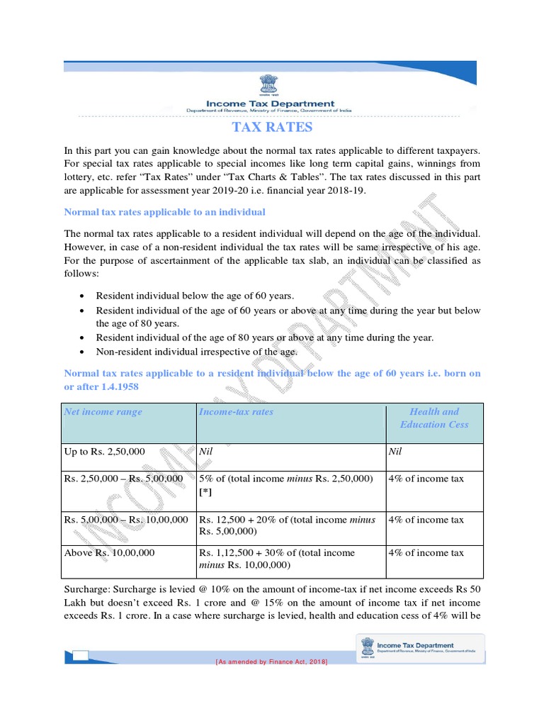 Normal Tax Rates Applicable To An Individual | PDF | Income Tax | Taxes