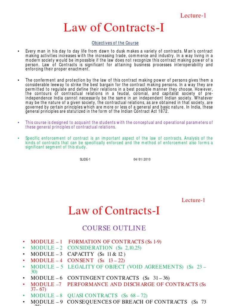 Law of Contracts-I: Lecture-1 | PDF | Society | Civil Law (Legal System)