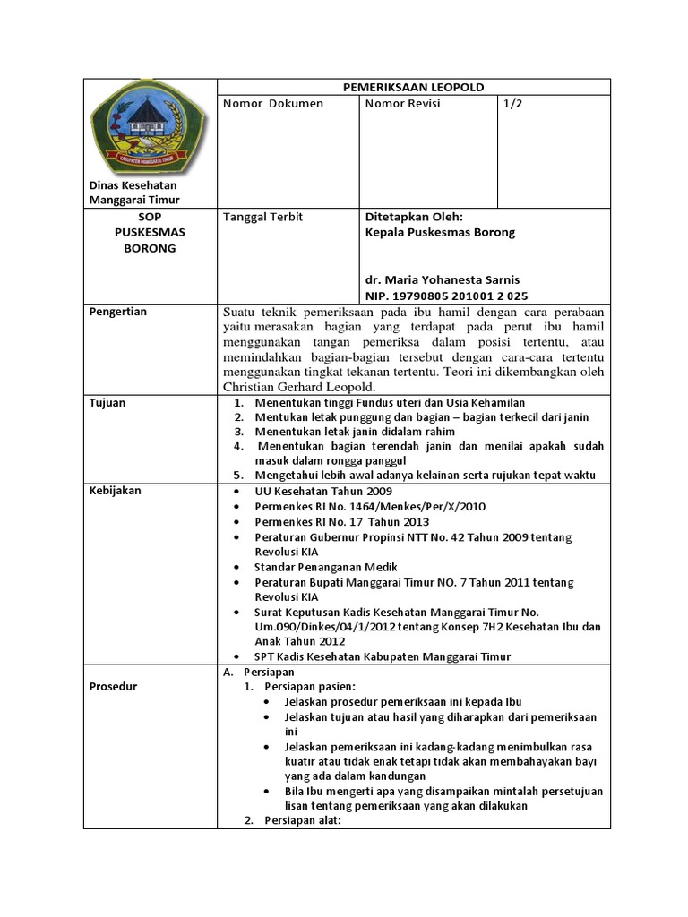 SOP Pemeriksaan Leopold Ibu Hamil | PDF