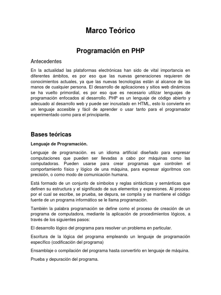Marco Teórico | PDF | Lenguaje de programación | Programación de ...
