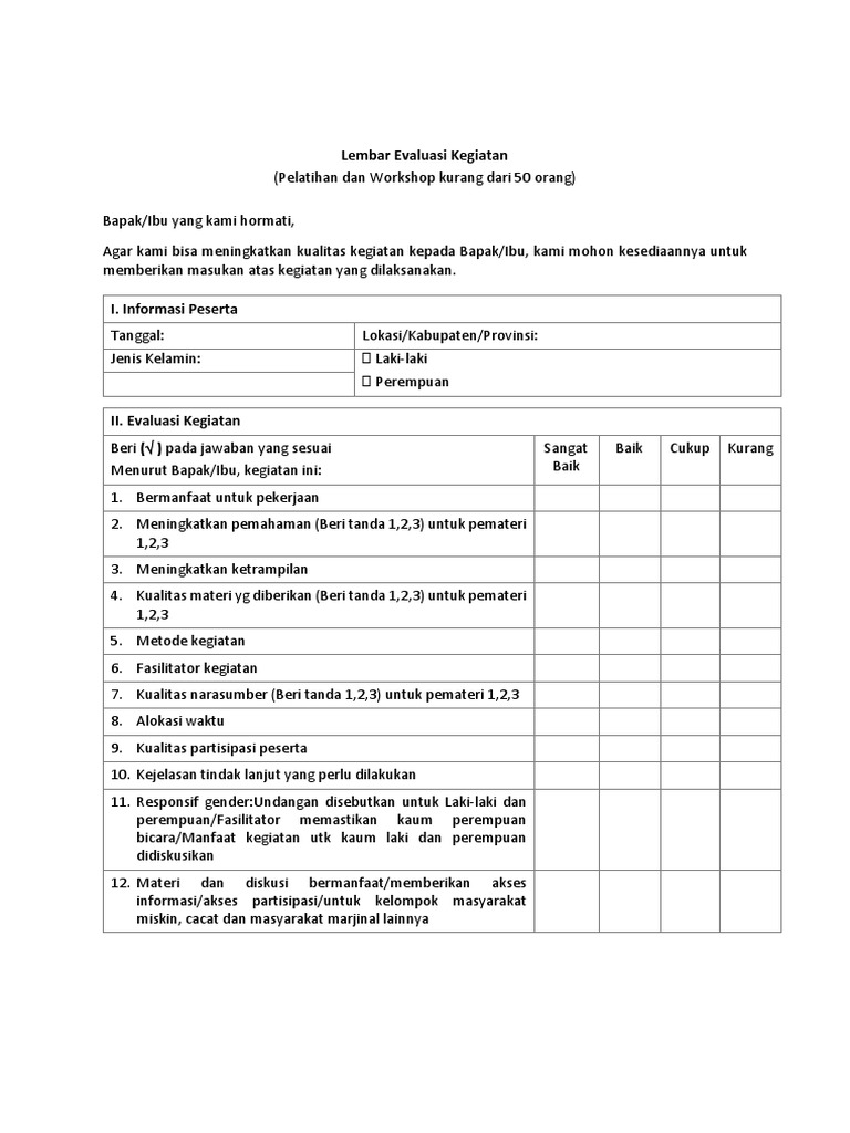 04 Lembar Evaluasi Kegiatan | PDF
