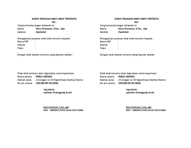 Surat Pesanan Obat Obat Tertentu
