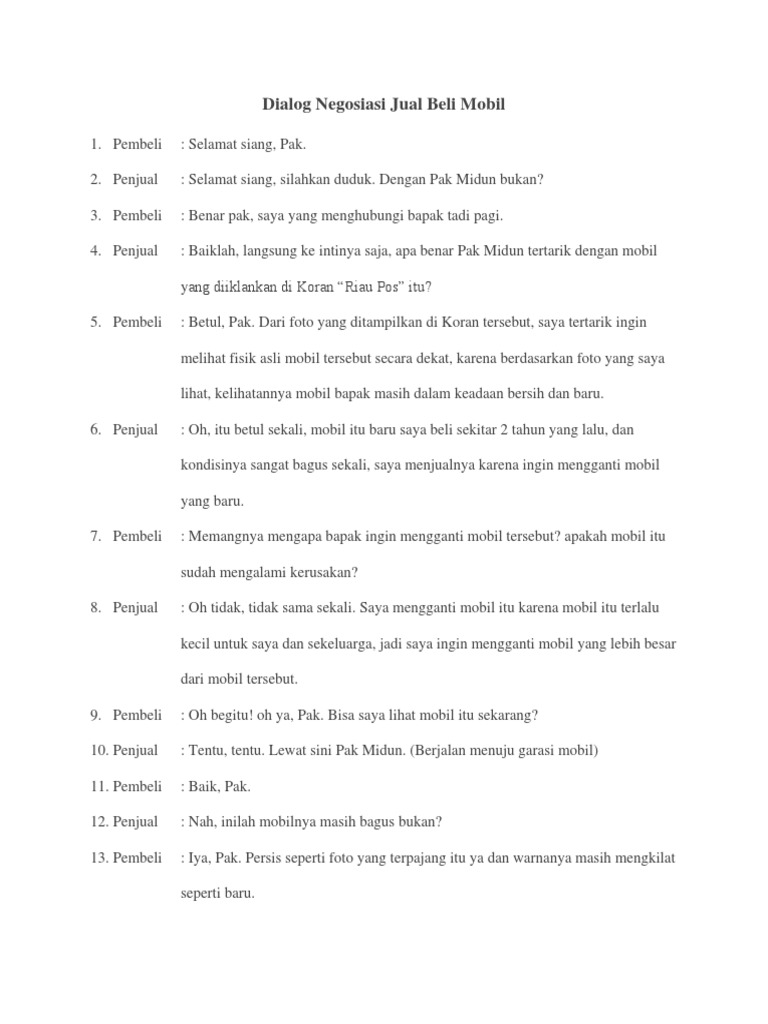 Dialog Negosiasi Jual Beli Mobil | PDF