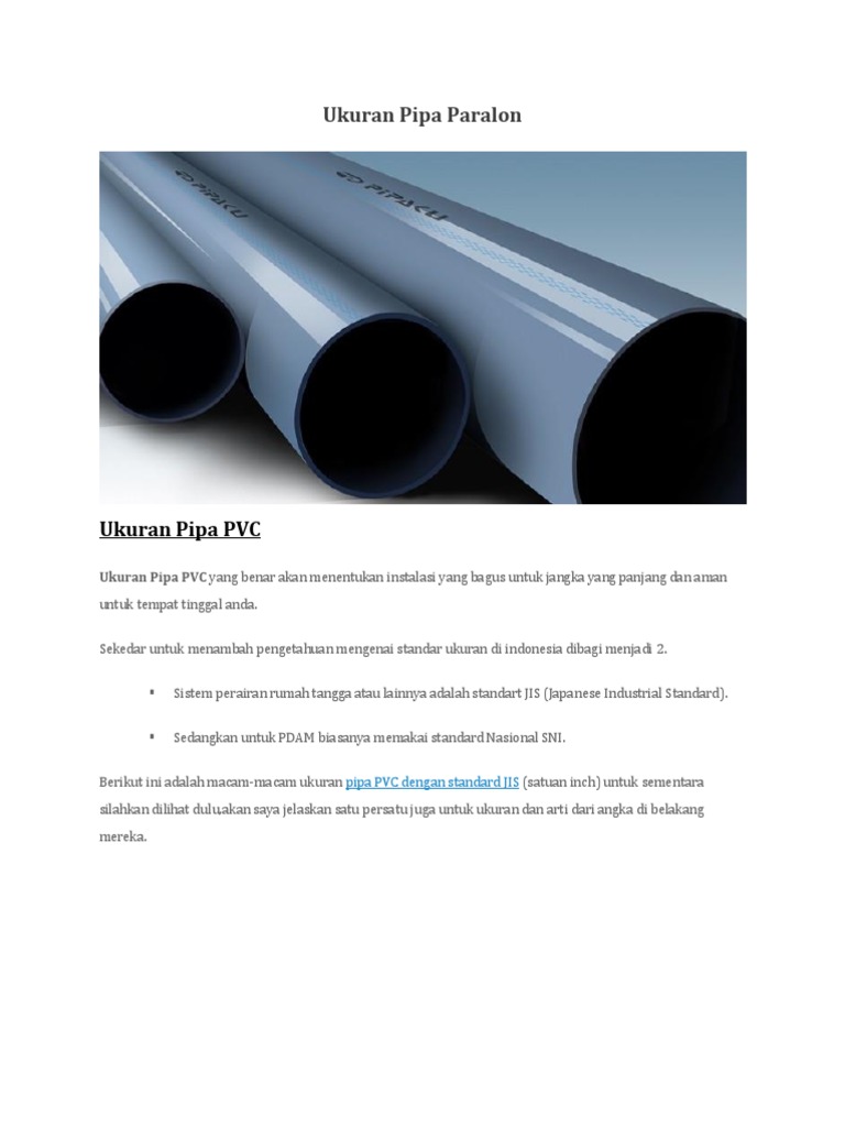 Ukuran Pipa Paralon | PDF
