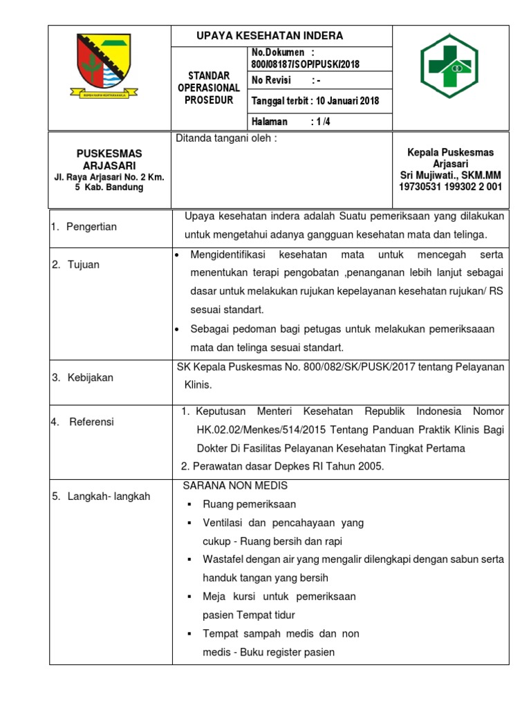 187 Sop Upaya Kesehatan Indera | PDF