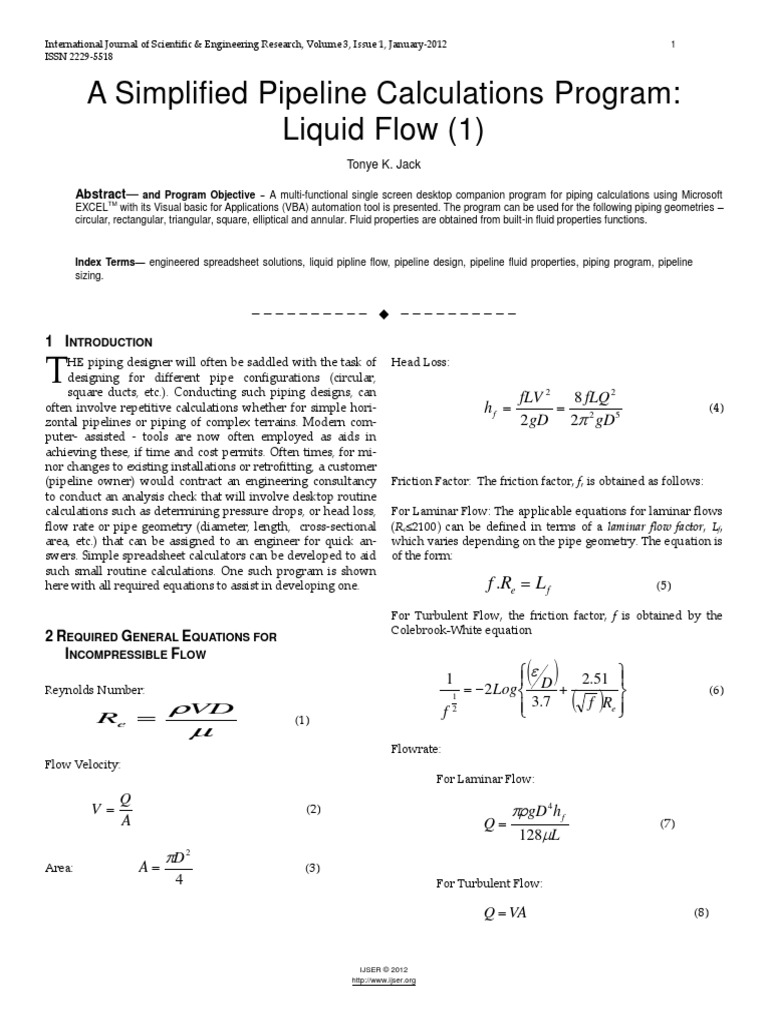 A Simplified Pipeline Calculations Program | PDF | Fluid Mechanics ...