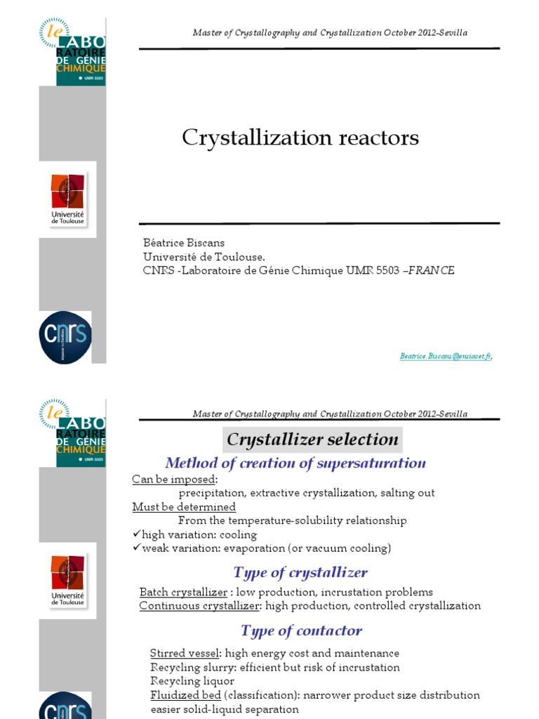 Crystallization Reactors | PDF | Crystallization | Heat Exchanger