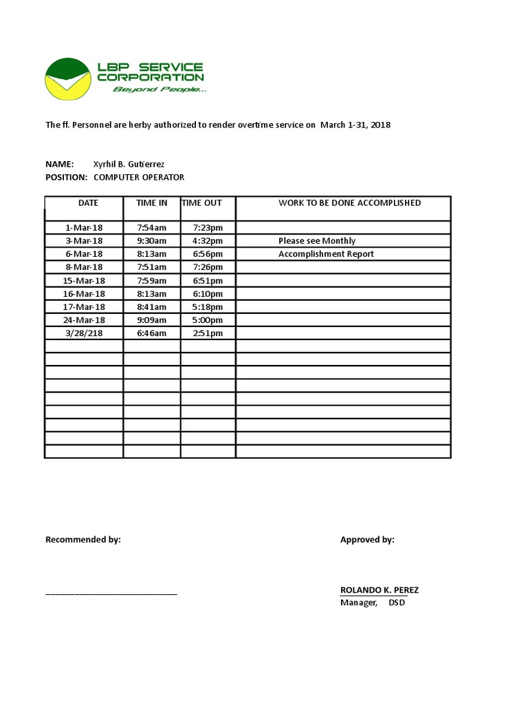 Ot Form | PDF
