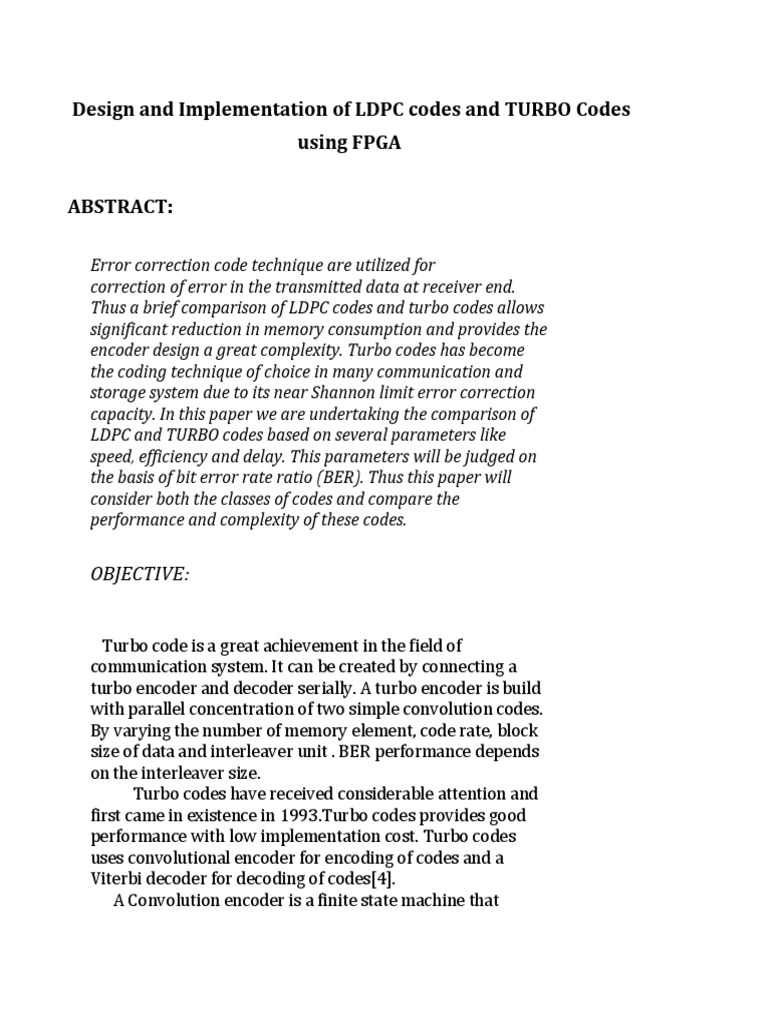 Design and Implementation of LDPC Codes and TURBO Codes | PDF