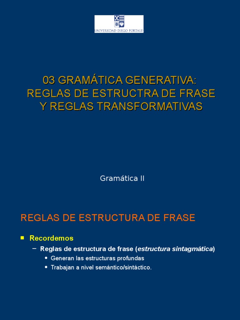 Gramatica Generativa - Reglas de Estructura de Frase y Reglas ...