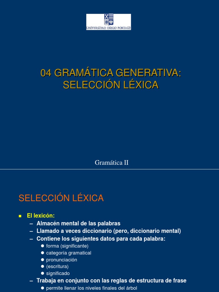 Gramatica Generativa - Seleccion Lexica | PDF | Léxico | Palabra