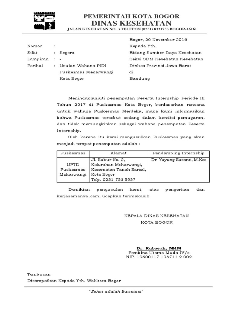 Surat Permohonan Ganti Puskesmas Internship | PDF