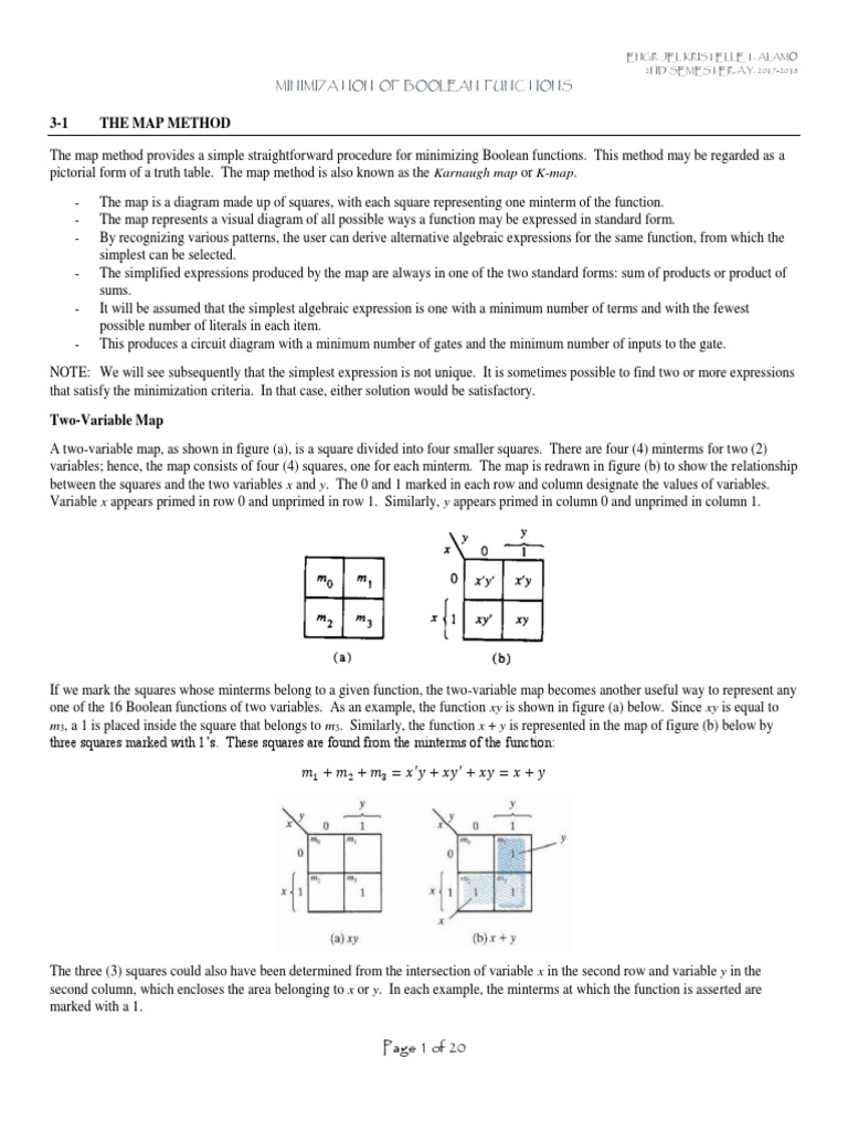 3-1 The Map Method: Minimization of Boolean Functions | PDF | Boolean Algebra | Teaching Mathematics