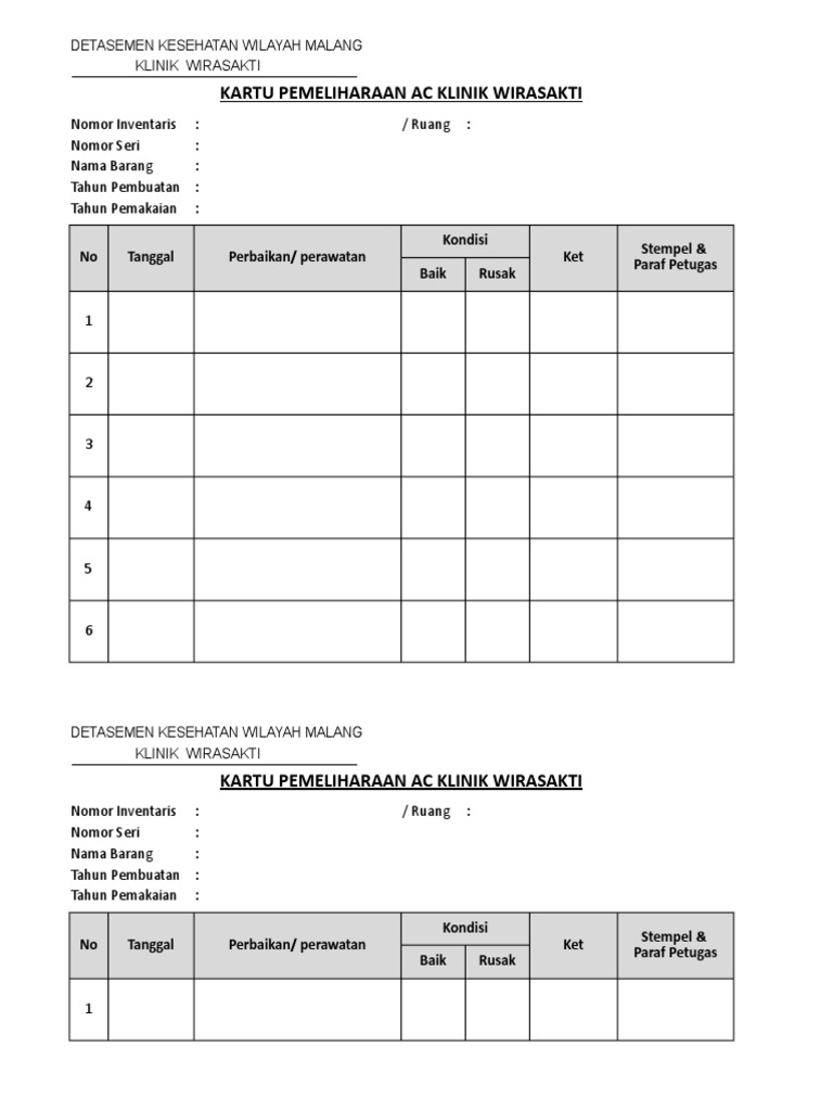 Kartu Pemeliharaan Ac | PDF