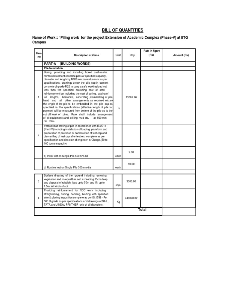 2602 Pile Boq | Deep Foundation | Building Engineering