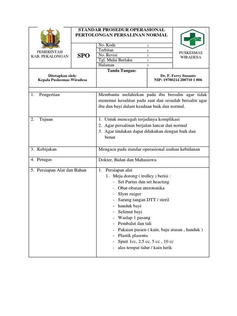 Sop Persalinan Normal Print | PDF