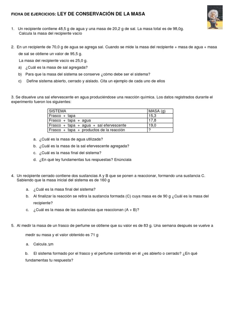 Hoja De Trabajo Sobre Conservación De Masa