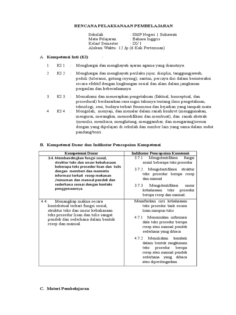 RPP 3.4 4.4 Procedure | PDF | Karier & Perkembangan