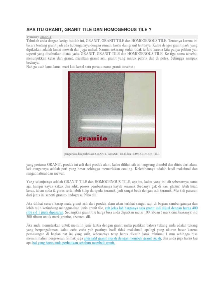 Perbedaan Granit, Granit Tile & Homogen | PDF | Game & Aktivitas