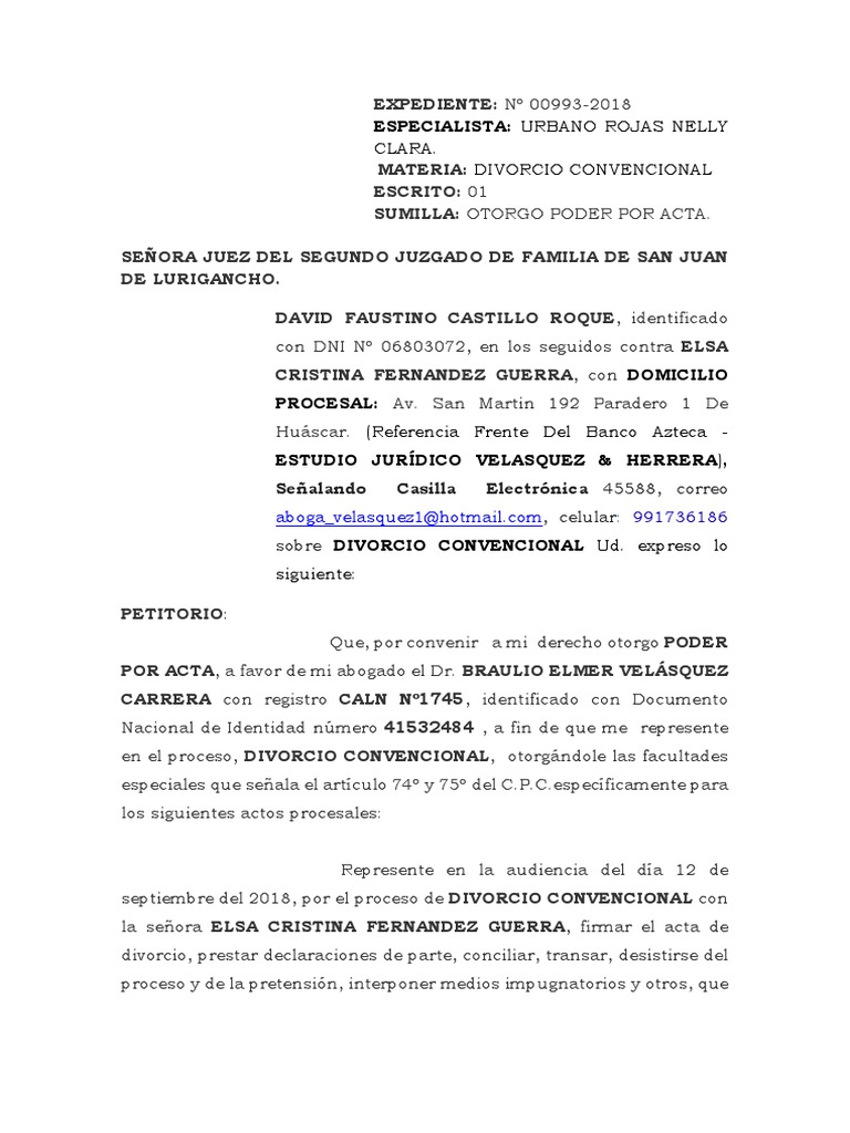 Poder Por Acta | Divorcio | Perú