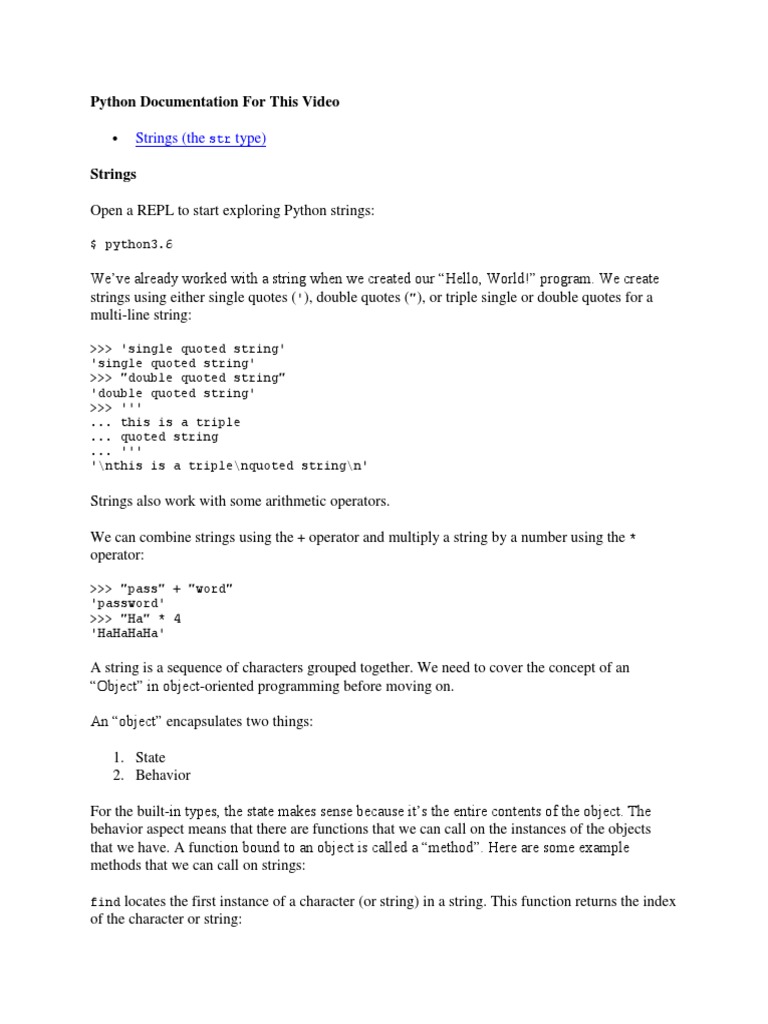 Strings The Type Python Documentation For This Video Pdf