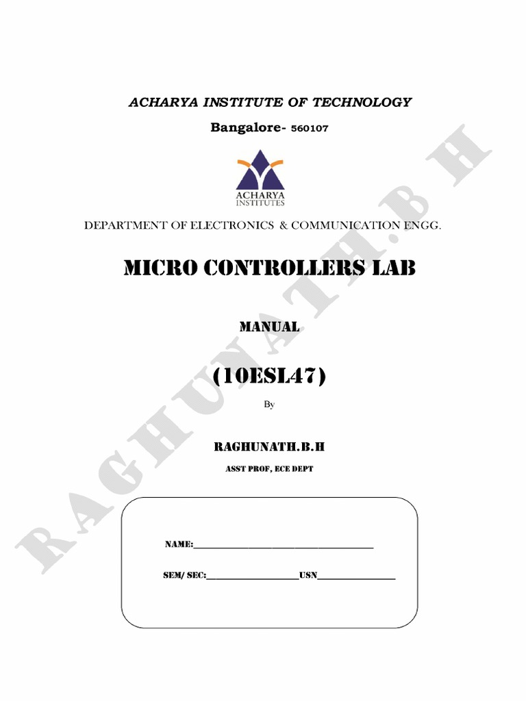 Microcontroller Lab Manual (10ESL47) BY RAGHUNATH | PDF | Flash Memory ...