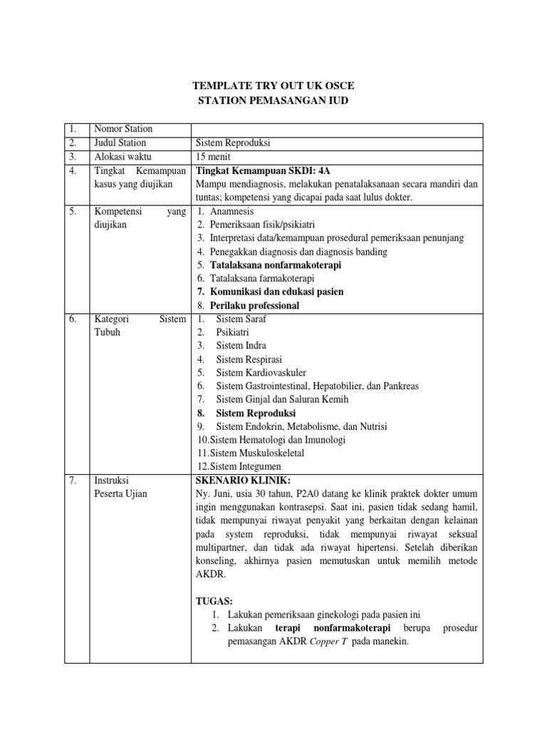 Template Osce Station Iud | PDF
