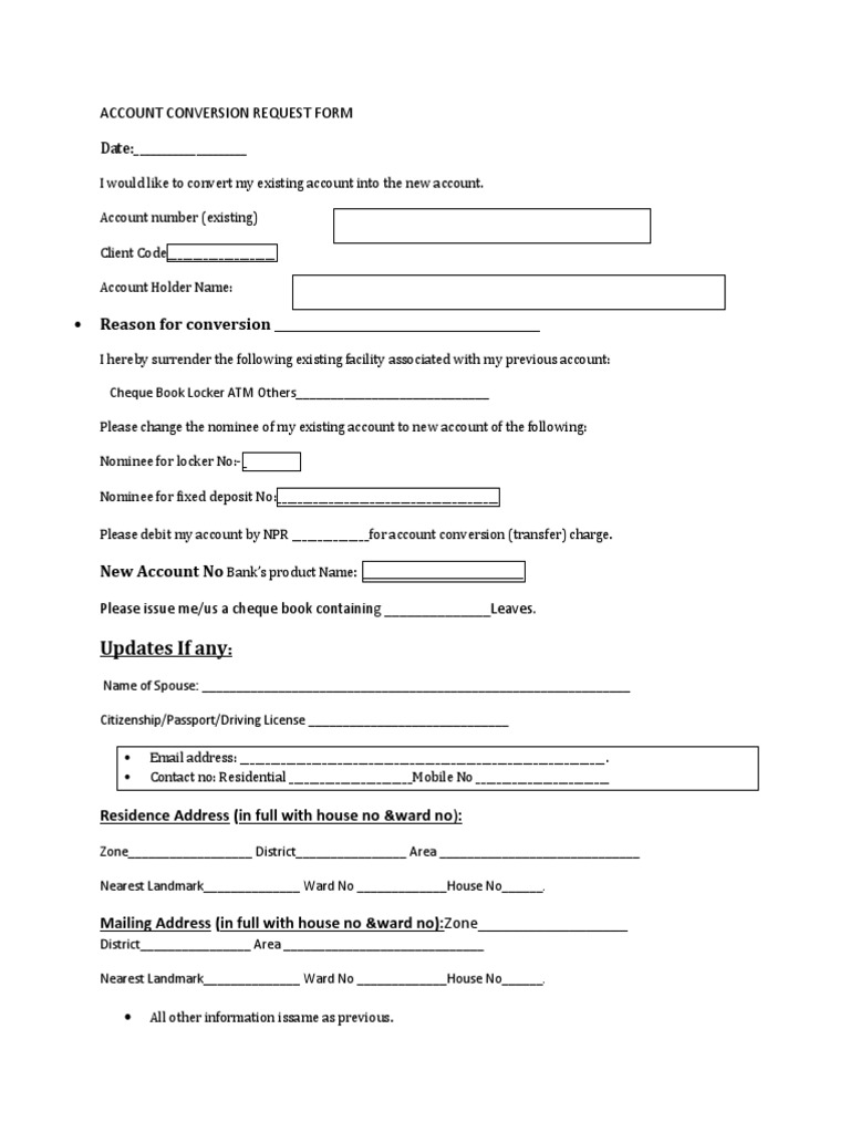 Account Conversion Request Form | PDF | Cheque | Banks