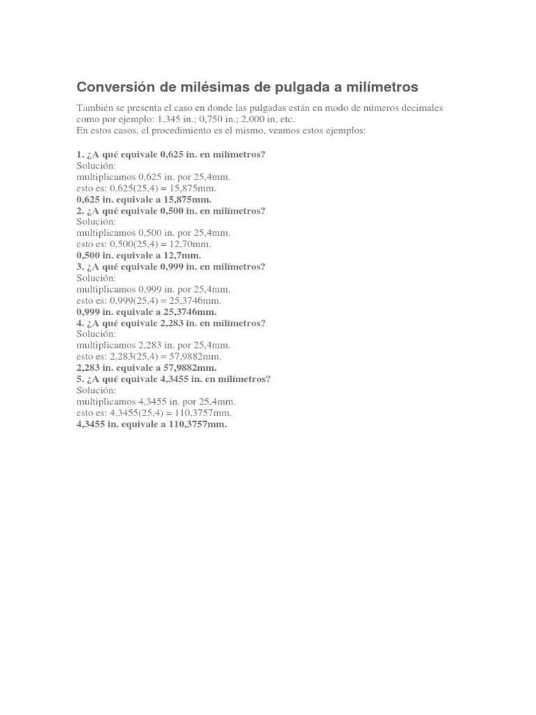 Conversión de Milésimas de Pulgada A Milímetros | PDF