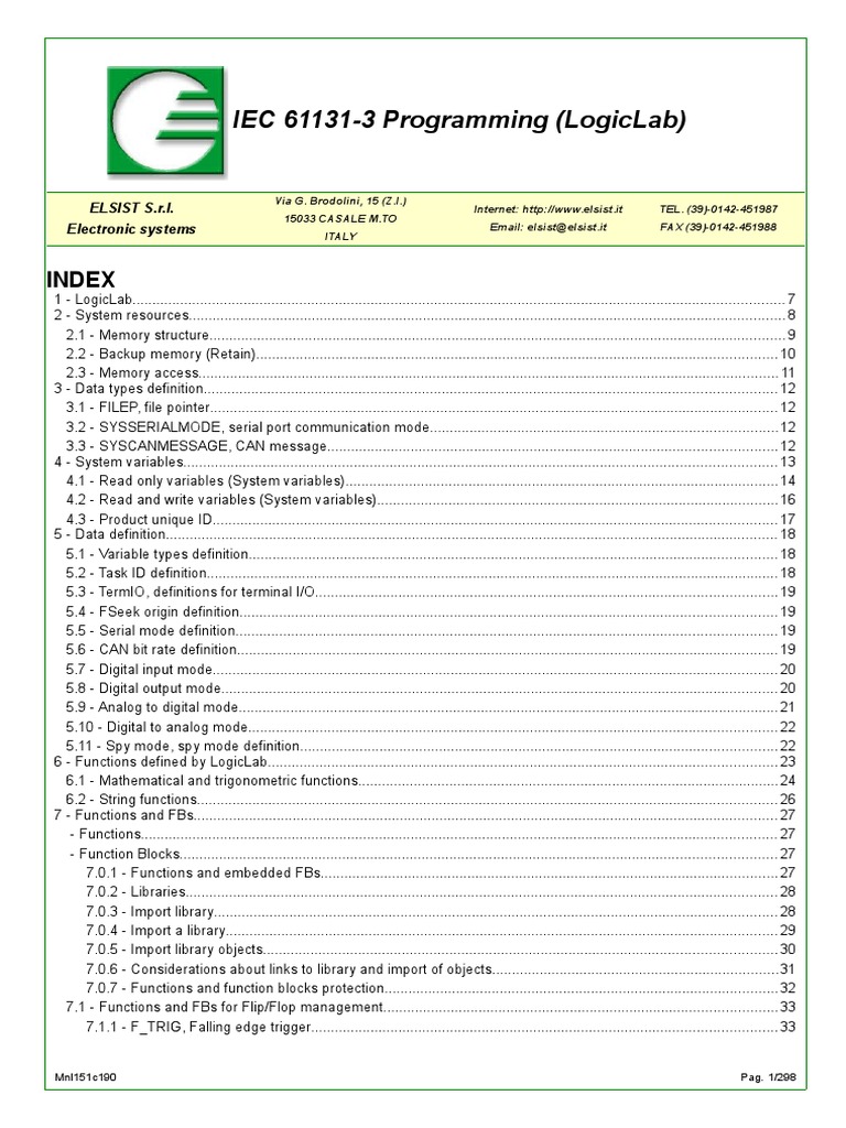 IEC 61131-3 Programming (LogicLab) PDF | PDF | Input/Output | Port ...
