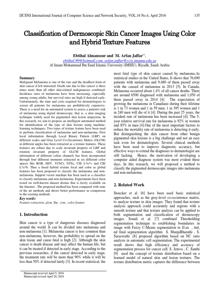 Classification of Dermoscopic Skin Cancer Images Using Color and Hybrid ...