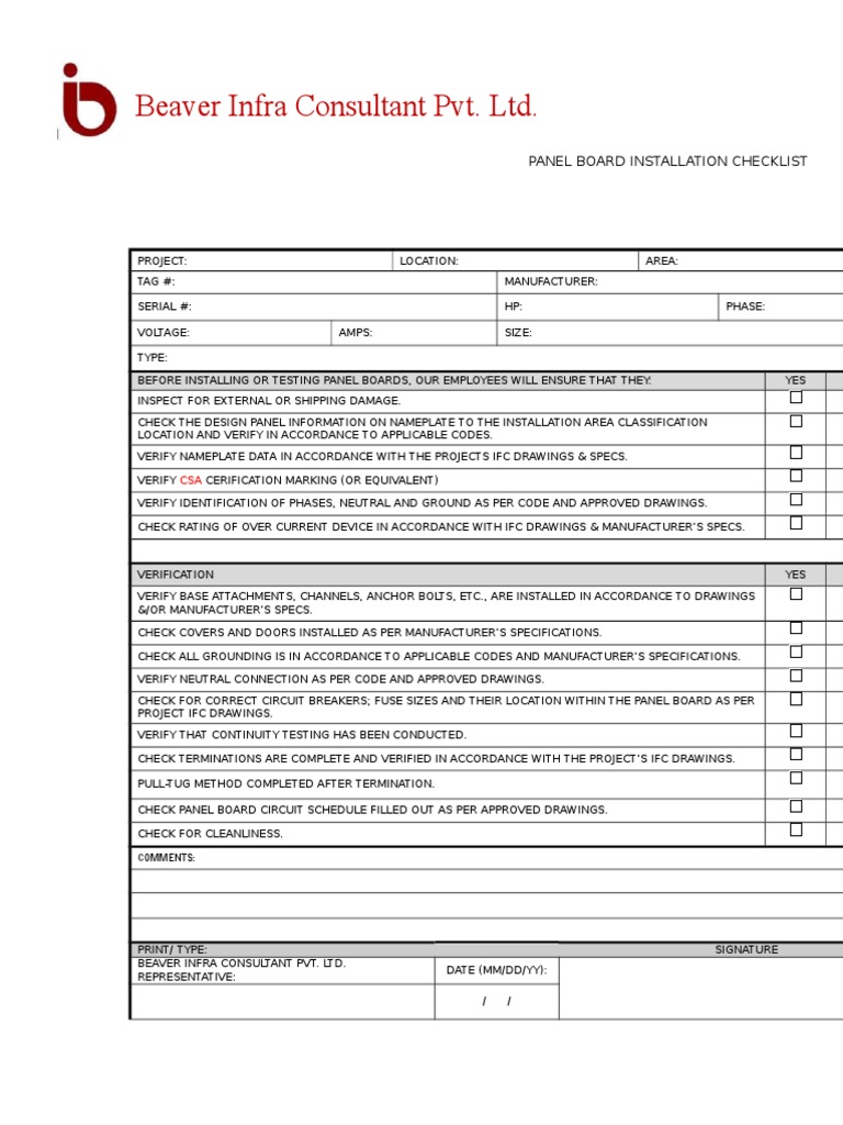 Panel Board Installation Checklist | PDF | Technology & Engineering