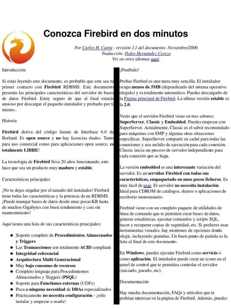 Conozca Firebird en 2 Minutos | PDF | Servidor (Computación) | Software de la aplicacion