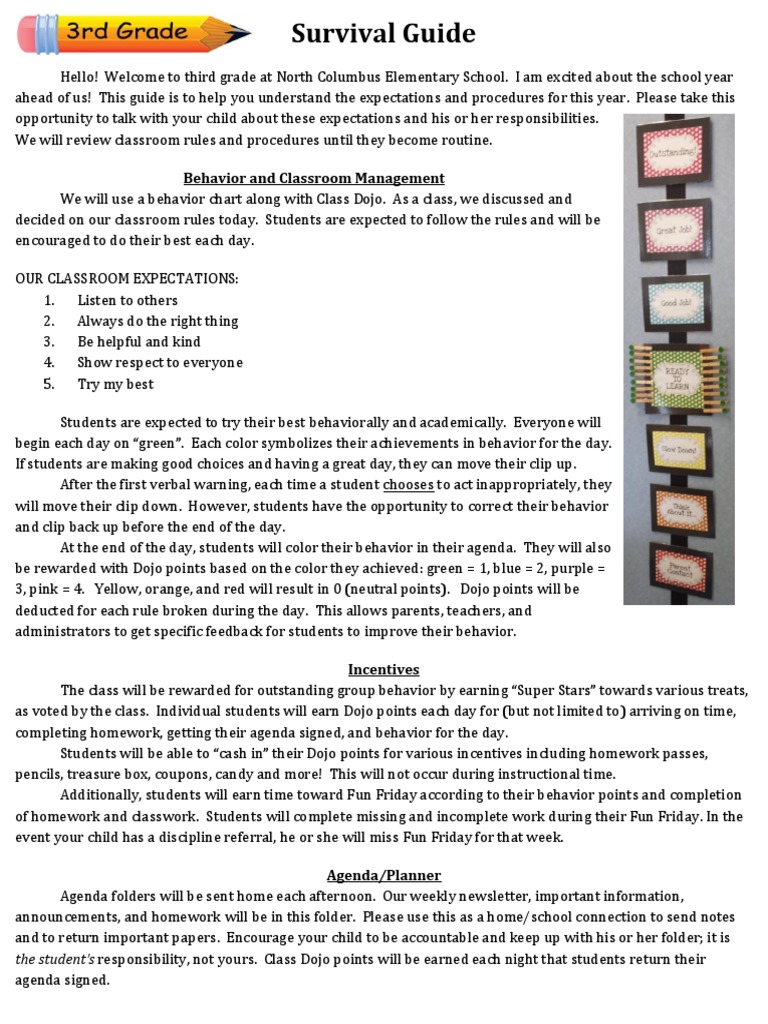 Third Grade Classroom Expectations Guide | PDF | Classroom Management ...