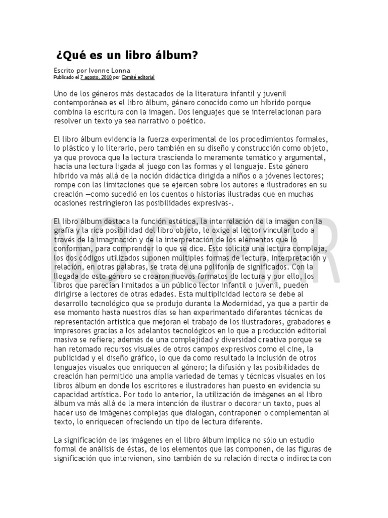 Qué Es Un Libro Álbum | PDF | Lectura (proceso) | Imagen