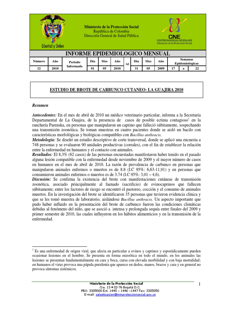 Brote de Carbunco Cutáneo en La Guajira | PDF | Ántrax | Medicina