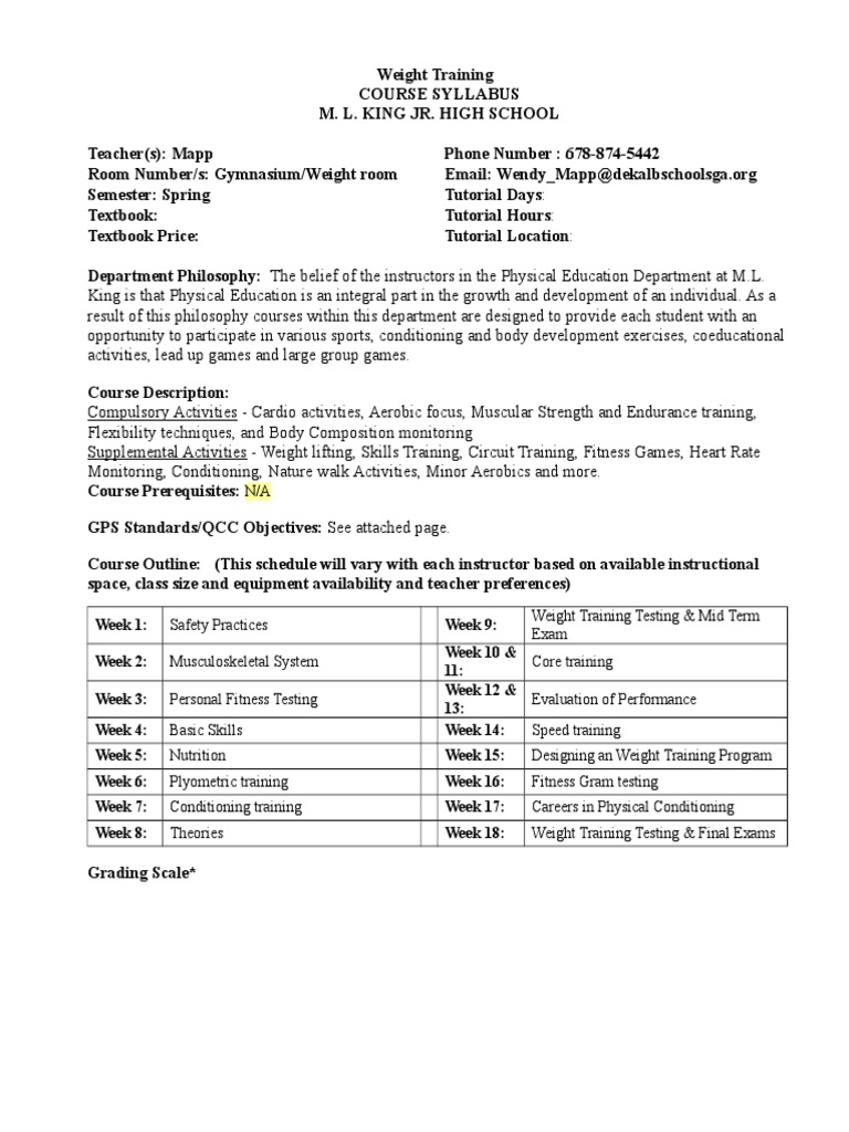 Adv Weight Training Syllabus 1 | PDF | Weight Training | Physical Education