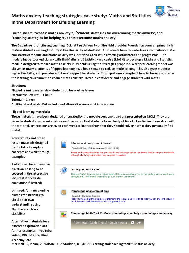 Maths Anxiety Teaching Strategies Case Study: Maths and Statistics in ...