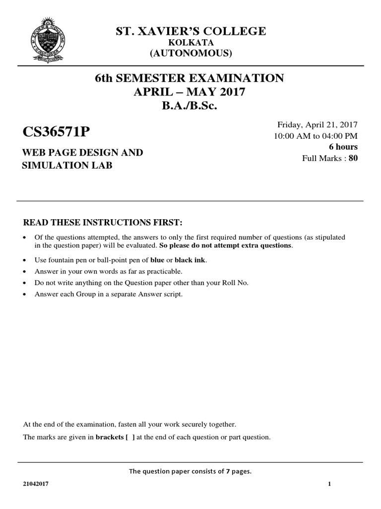 WEB PAGE DESIGN AND SIMULATION LAB 2017 Paper | PDF | Html Element ...